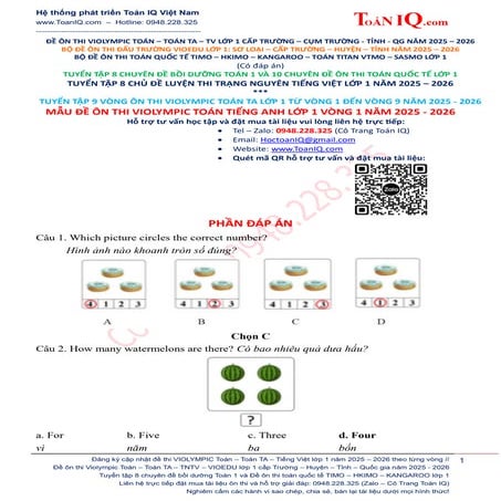 Violympic Toán lớp 1 từ vòng 1 đến vòng 9 năm 2025 - 2026 | PDF