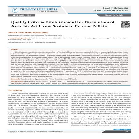 Quality Criteria Establishment for Dissolution of Ascorbic Acid from ...