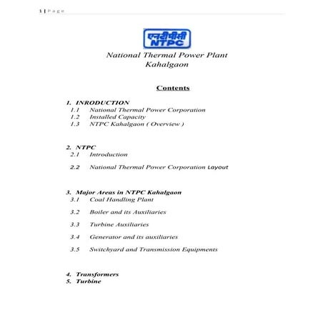 Ntpc kahalgaon training report | DOC