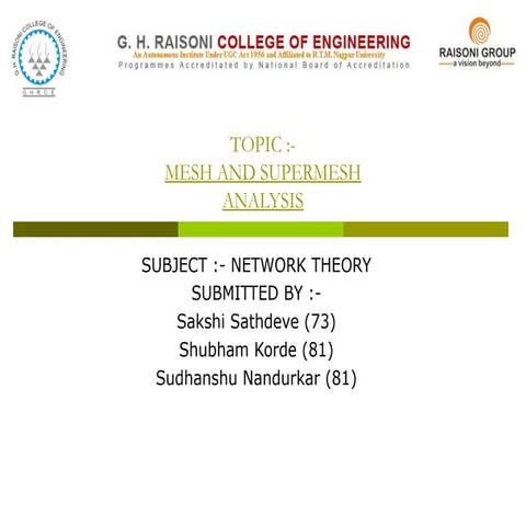 NETWORK THEORY MESH N SUPER MESH TOPIC REVIEW | PPT