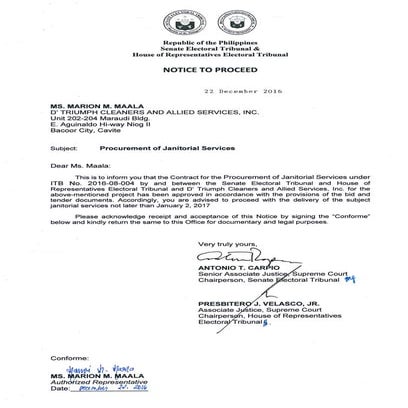 Notice To Proceed - Procurement of Janitorial Services | PDF