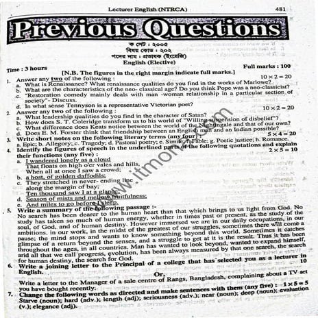 Ntrca english lecturer all written question and solution [www.itmona ...