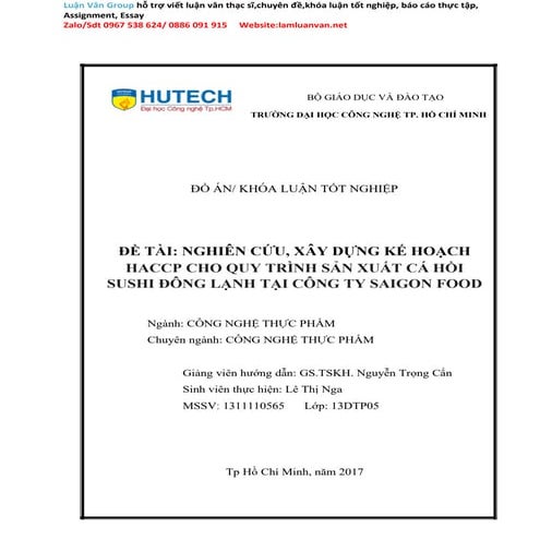 Đồ án tốt nghiệp Nghiên cứu, xây dựng kế hoạch HACCP cho quy trình sản xuất cá hồi sushi đông ...