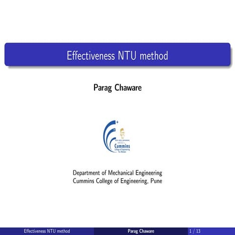 Heat Exchanger Analysis by NTU Method - Basics | PDF