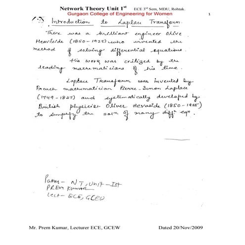 NT Unit 1st, TRANSIENT RESPONSE. ECE Third Sem | PDF