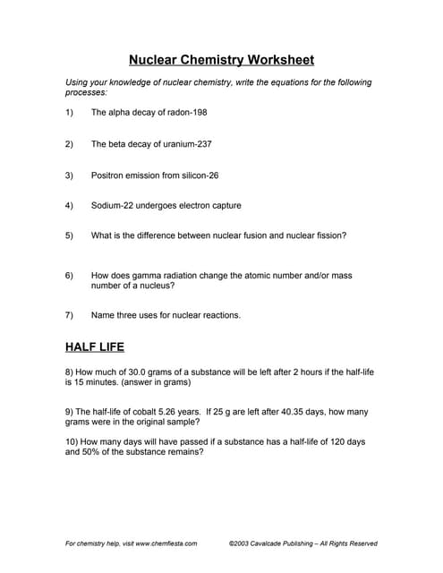 Radioactive Decay Worksheet 2
