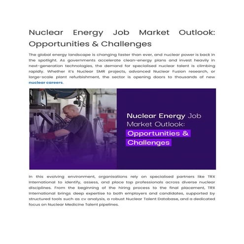 Nuclear Energy Job Market Outlook: Opportunities & Challenges | PDF