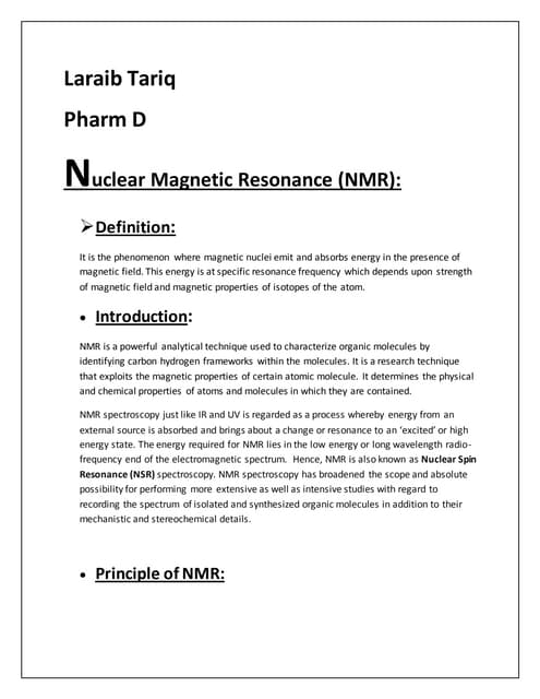 NMR Spectroscopy: Principles, Techniques, and Applicationsy.pptx