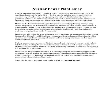 Nuclear Power Plant Essay. Nuclear Energy and Nuclear Waste Free Essay ...
