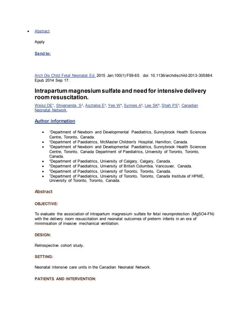 Magnesium Sulfate in Obstetrics | PDF