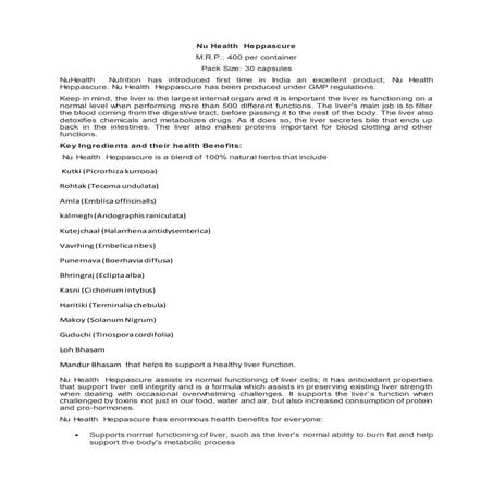 Nu health PRODUCT DETAILS | PDF