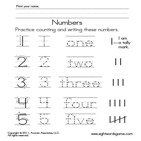 Numbers 1 5 | PDF