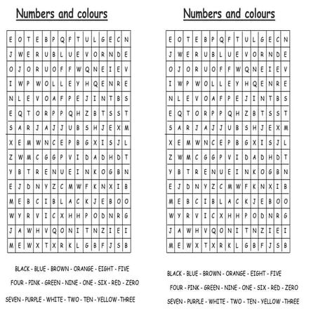 Numbers and colours word seard | DOCX