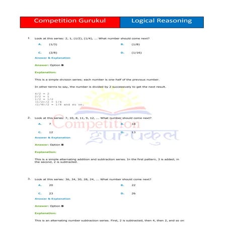 Number Series Questions - Competition Gurukul | PDF