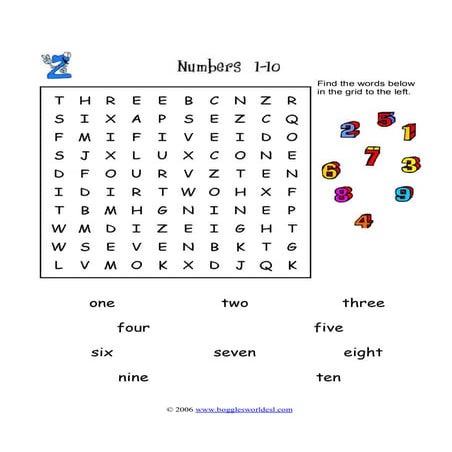 Numbers Wordsearcheasy | PDF