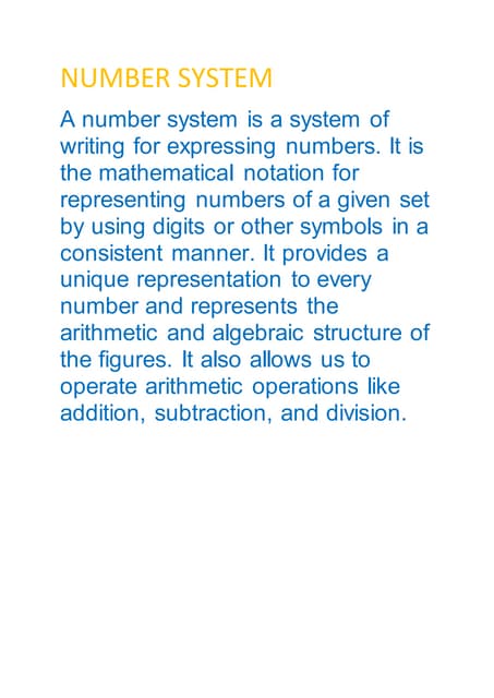 PPT ON NUMBER SYSTEM | PPTX | Computing | Technology & Computing
