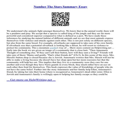 Number The Stars Summary Essay | PDF