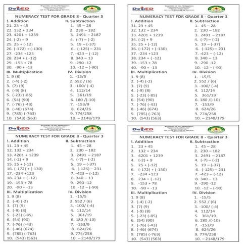 Numeracy Test 3rd quarter | DOCX