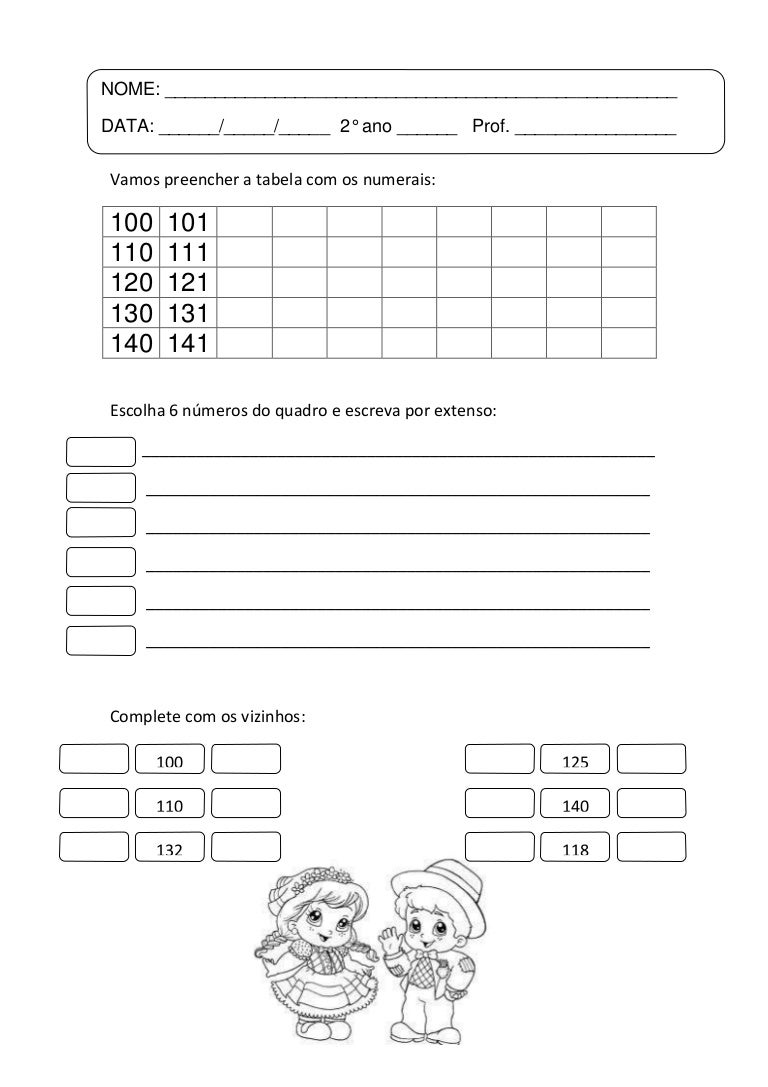 Numerais de 100 a 150