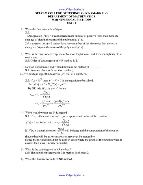 Multiple Choice Questions - Numerical Methods | PDF