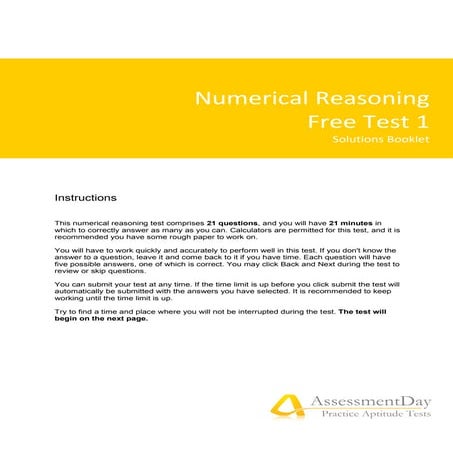 Numerical reasoning-test1-solutions | PDF