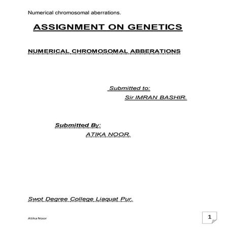 Chromosomal Aberrations In Number Docx