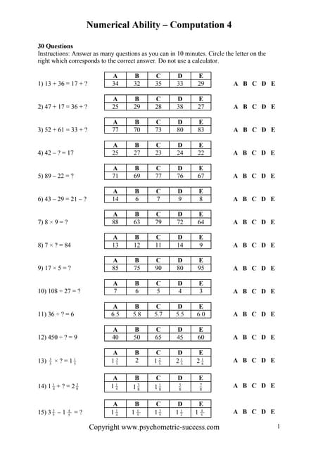 Psychometric test samples | DOC | Standardized Testing | Educational ...