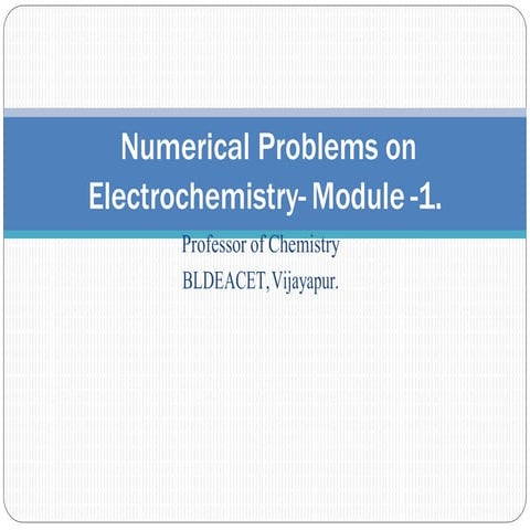 Numerical problems on Electrochemistry | PDF