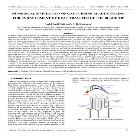 Numerical Simulation Of Gas Turbine Blade Cooling For Enhancement Of