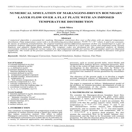 Numerical simulation of marangoni driven boundary layer flow over a flat plate with an imposed ...