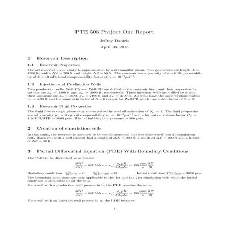 Numerical Simulation Study of a 1-D Subsurface Reservoir | PDF