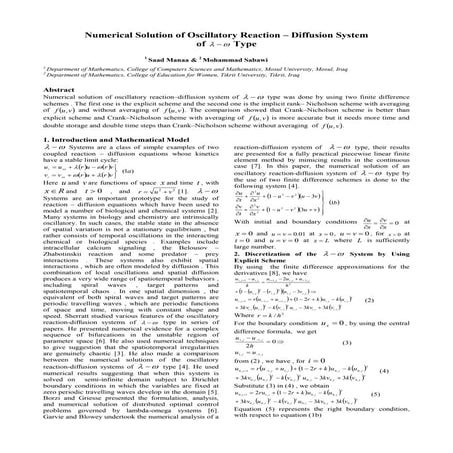Numerical Solution Of Oscillatory Reaction Diffusion System Of Lambda Omega Type Pdf