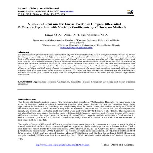 Numerical Solutions For Linear Fredholm Integro Differential Pdf