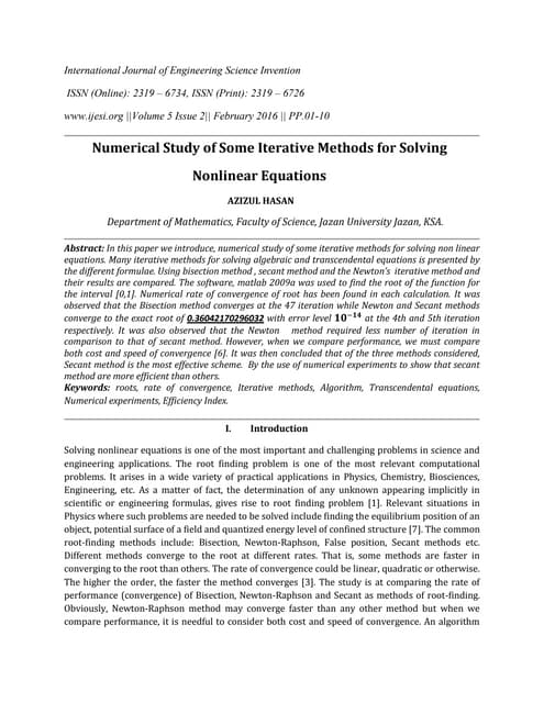 Numerical Study of Some Iterative Methods for Solving Nonlinear ... Numerical Study of Some Iterative Methods for Solving Nonlinear ...
