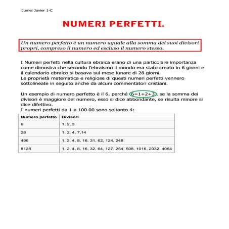 Ricerca sui numeri preferiti e numeri triangolari. | DOCX
