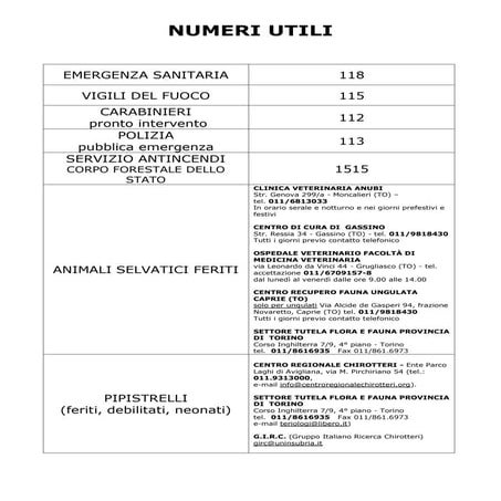 Numeri Utili | PDF