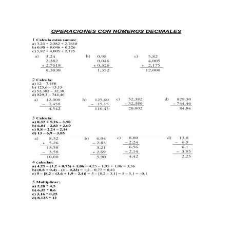 Operaciones con decimales | DOCX