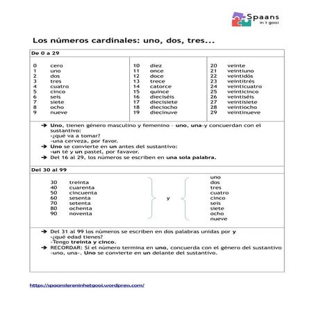 Los números cardinales: uno, dos, tres... | PDF