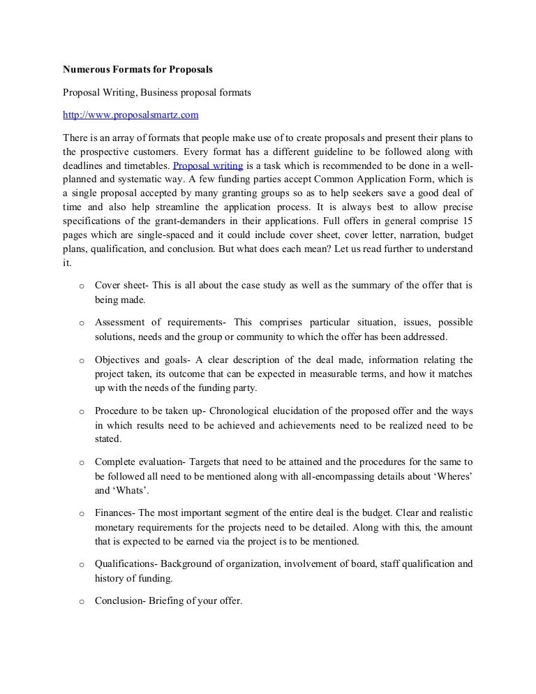 Numerous formats for proposals