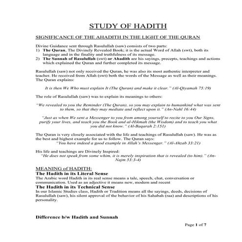NUML ISLAMIC STUDIES NOTES LECTURE 07 Intro to Hadeeth.pdf
