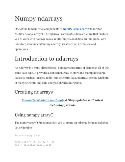 Numpy ndarrays.pdf Numpy ndarrays.pdf