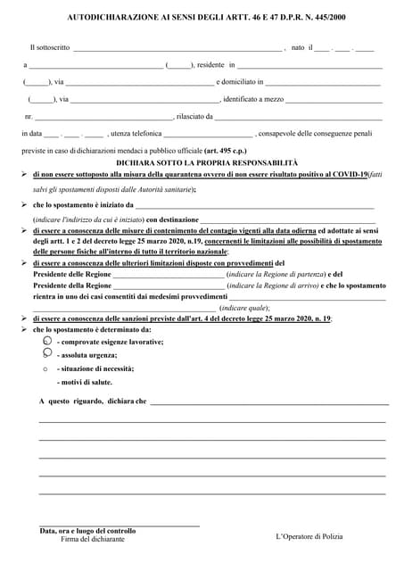 Nuovo modello autocertificazione - 26 marzo | PDF