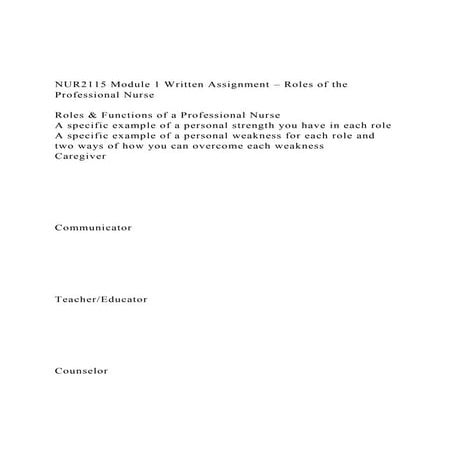 NUR2115 Module 1 Written Assignment – Roles of the Professiona | DOCX