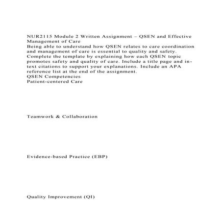 NUR2115 Module 2 Written Assignment – QSEN and Effective Managem | DOCX