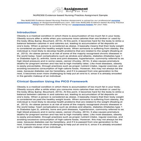 NUR2300 Evidence-based Nursing Practice Assignment Sample | PDF