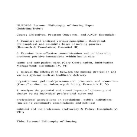 Nur3805 personal philosophy of nursing paper guideline rubr | DOCX