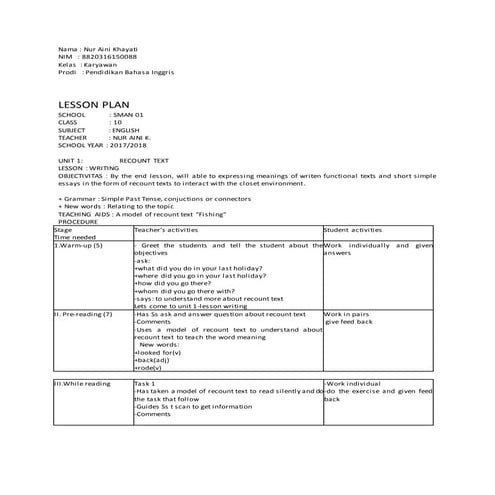 lesson plan report text for junior high school | PDF