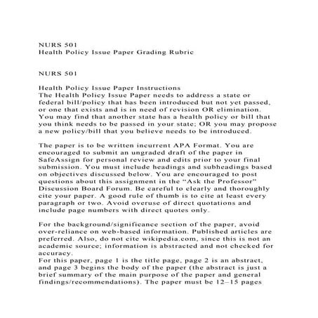 NURS 501Health Policy Issue Paper Grading RubricNURS 501.docx