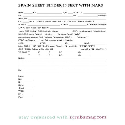 Nurse brain sheet_binder_insert_with_mars | PDF
