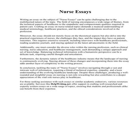 Nurse Essays. Beaufort County Community College | PDF